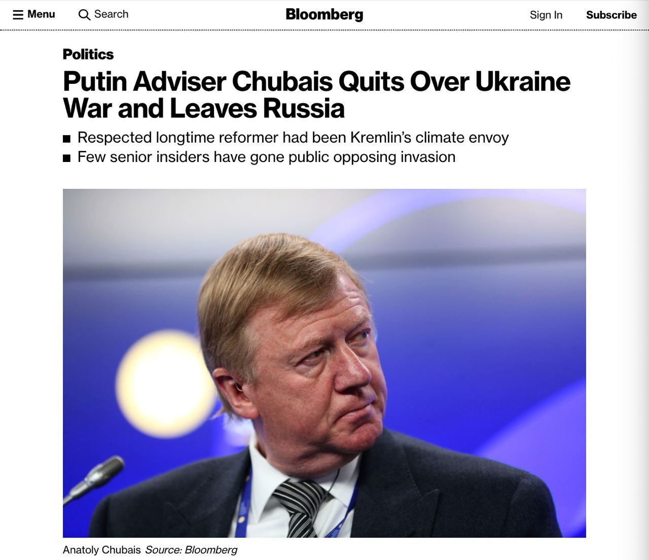 Чубайс оставил пост спецпредставителя РФ | Пикабу