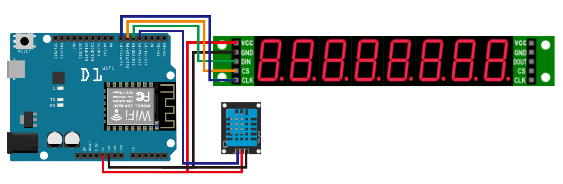 ESP 8266 12 + MAX 7219 - Отображаем температуру и влажность с модуля ...